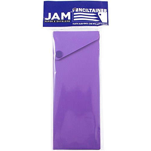 JAM PAPER Plastic Pencil Cases - Sliding Pencil Case Box with Button Snap - Purple - Sold Individually