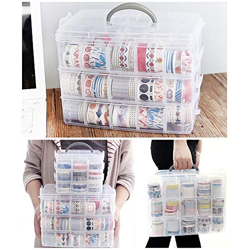 LZYMSZ 3-Tier Transparent Adjustable Stackable Compartment Slot Plastic Storage Box, Snap-Lock Clear Container Box for Storing Toy Jewelry Accessory 6.5 x 6.1x 4.9in(S)