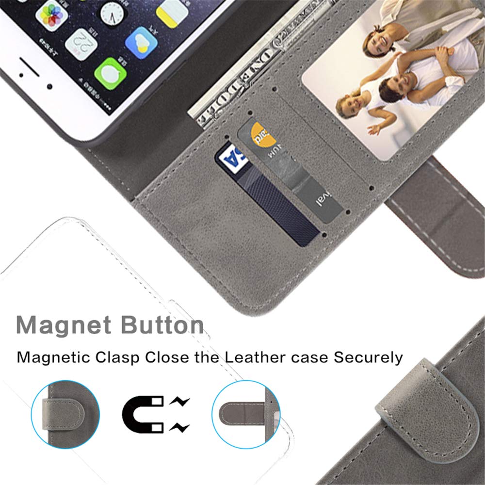 Shantime for Doogee V20 Pro Case, Leather Wallet Case with Cash & Card Slots Soft TPU Back Cover Magnet Flip Case for Doogee V20 Pro (6.43β) Grey