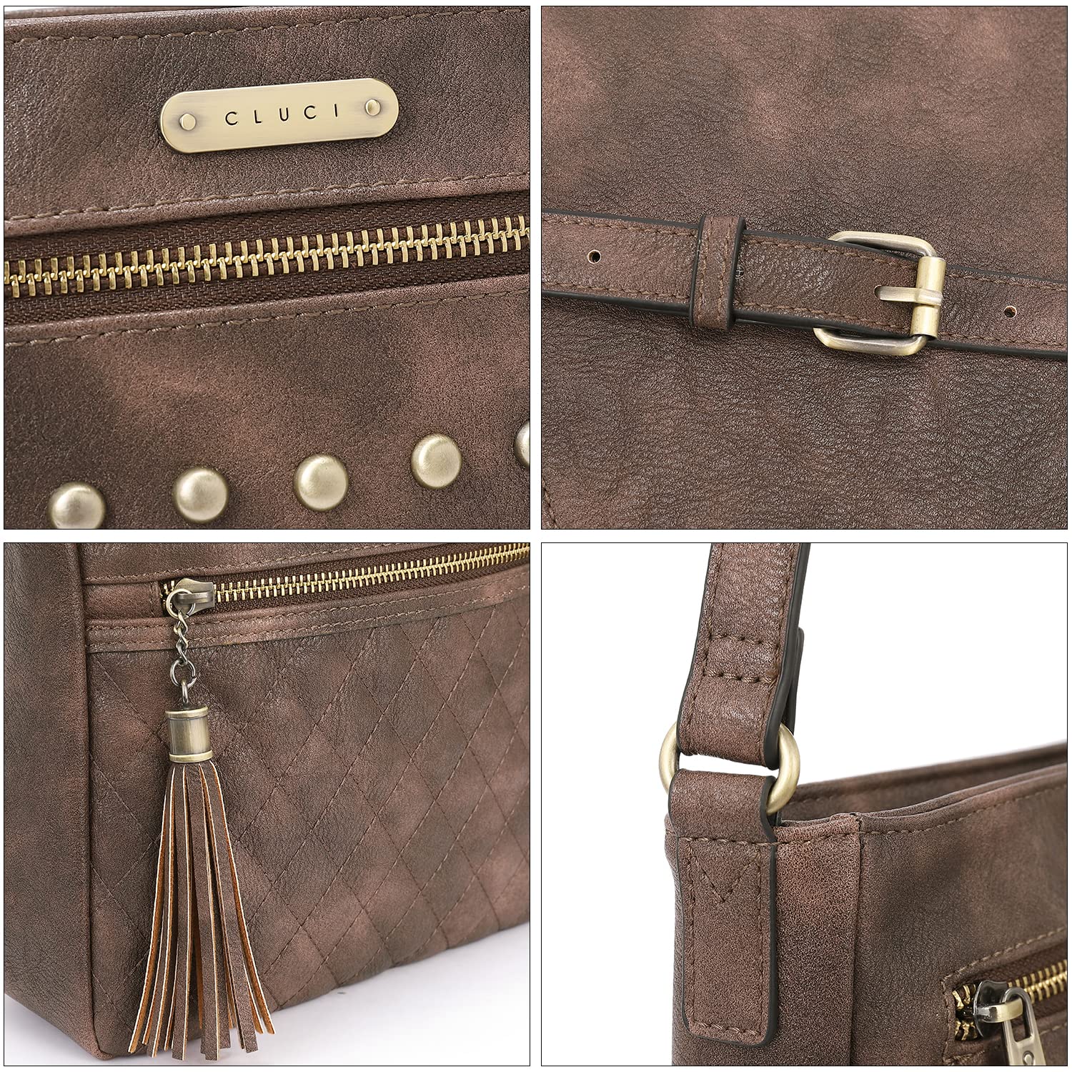 CLUCI Leather Backpack Purse for Women Crossbody Bags Purses for Women, Leather Messenger Tassel Bag