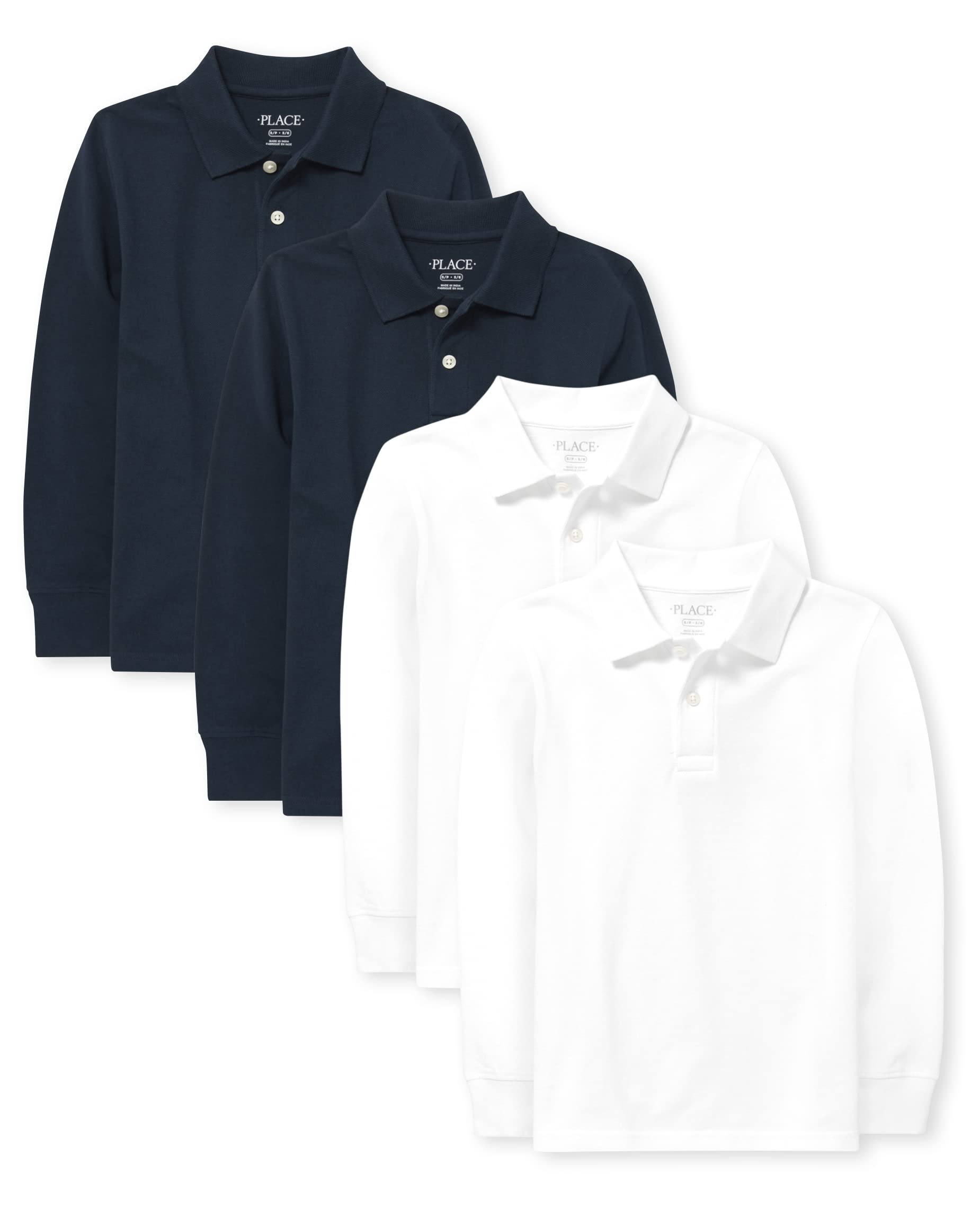 The Children's Place boys Long Sleeve Pique Polo, Brook/Nautico/White, Medium