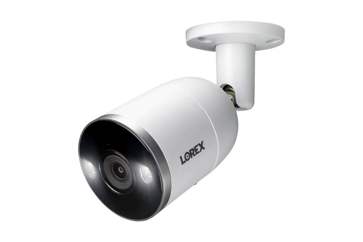 Lorex E892AB Indoor/Outdoor 4K Ultra HD Smart Deterrence IP Bullet Camera with Smart Motion Plus, 150ft NV, CNV, 2.8mm, IP67, Audio, White, 4PK