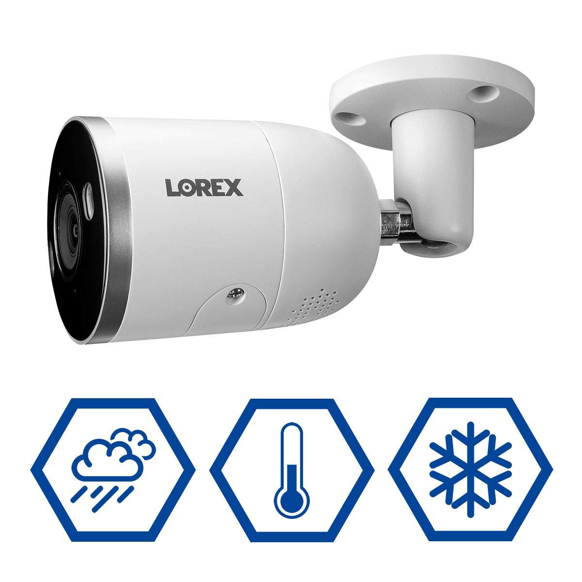 Lorex E892AB Indoor/Outdoor 4K Ultra HD Smart Deterrence IP Bullet Camera with Smart Motion Plus, 150ft NV, CNV, 2.8mm, IP67, Audio, White, 4PK