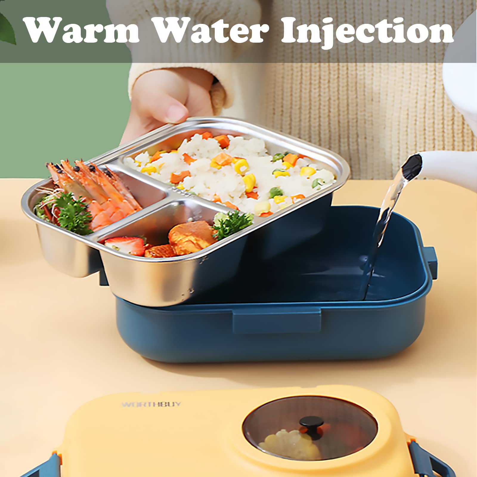 LANSKYWARE Stainless Steel Bento Box with Insulated Lunch Bag, 900 ml Lunch Box & 200 ml Soup Bowl, Blue & Yellow