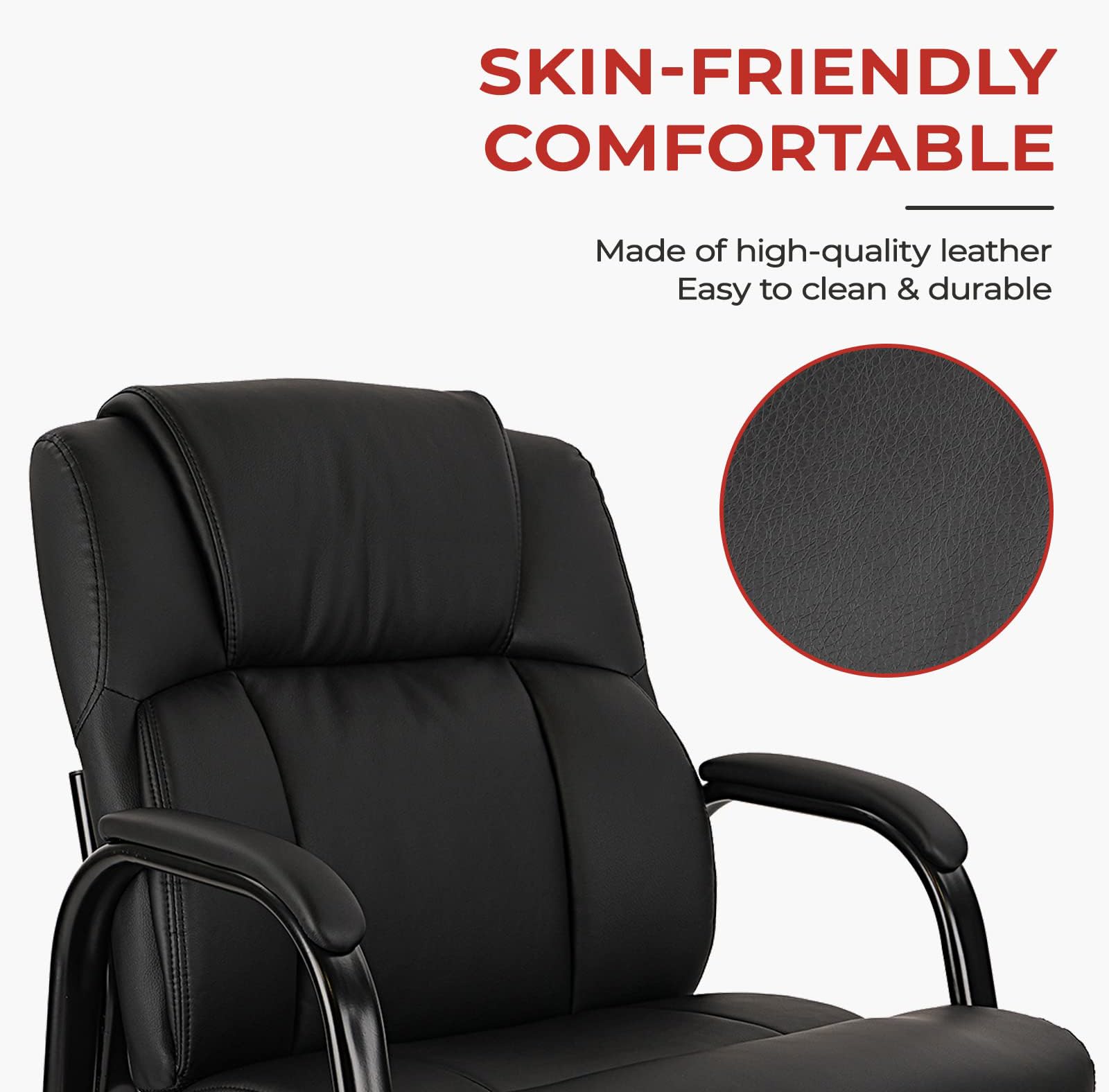 CLATINA Office Guest Chair Leather Reception Chair with Bonded Padded Arm Rest and Sled Base Desk Chair No Wheels for Reception Conference Waiting Room Side Office Home Black