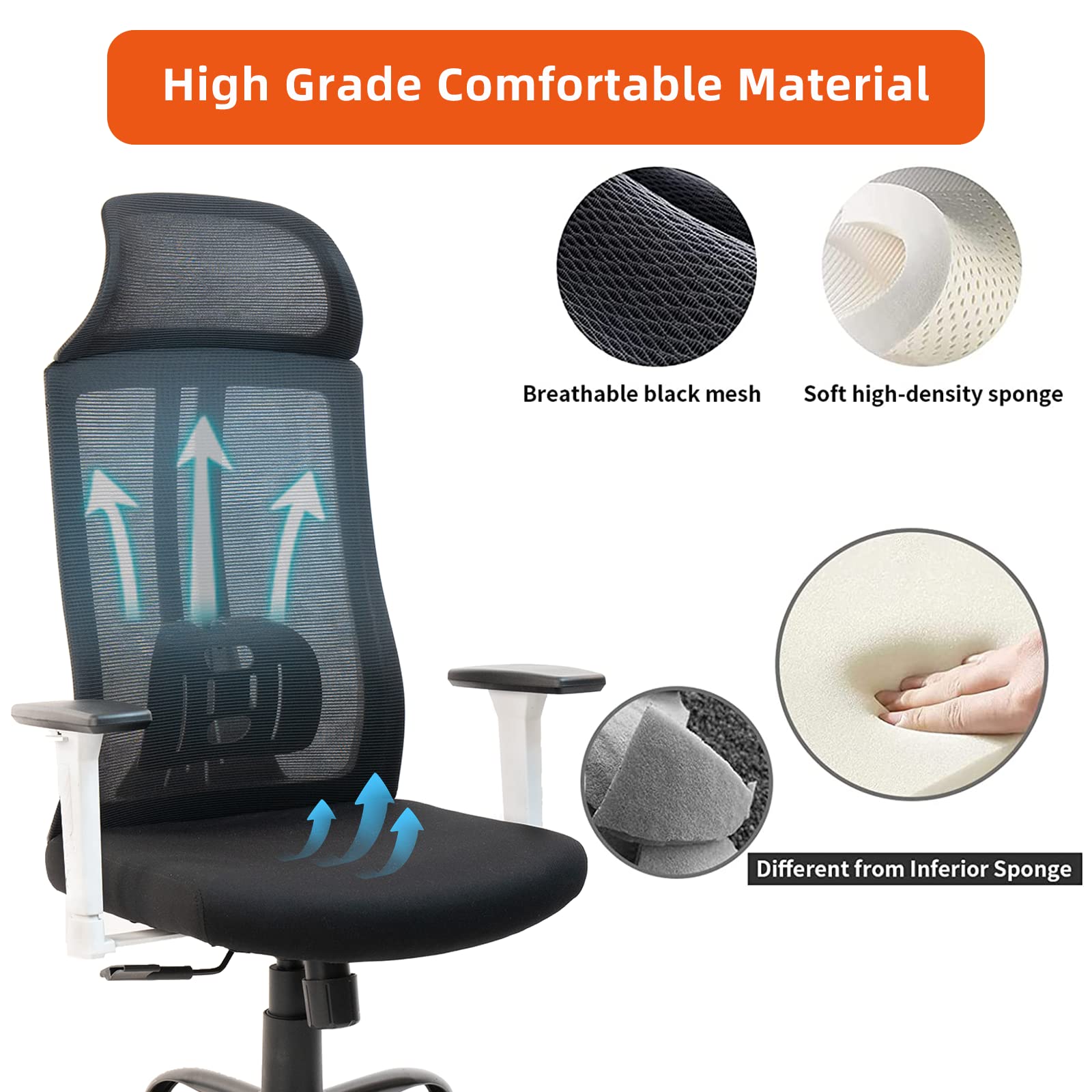CLATINA Ergonomic High Back Office Chair, Comfort Swivel Home Office Task Chair, Breathable Mesh Desk Chair, Home Office Desk Chairs with Lumbar Support Flip-up Arms and Adjustable Backrest tilt