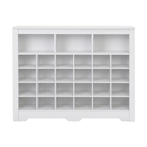 Goohome Sleek Design 24 Shoe Cubby Console, Modern 5-Tier Storage Shoe Cabinet with Curved Base, Versatile Sideboard for Hallway, Bedroom, Living Room, Space-Saving
