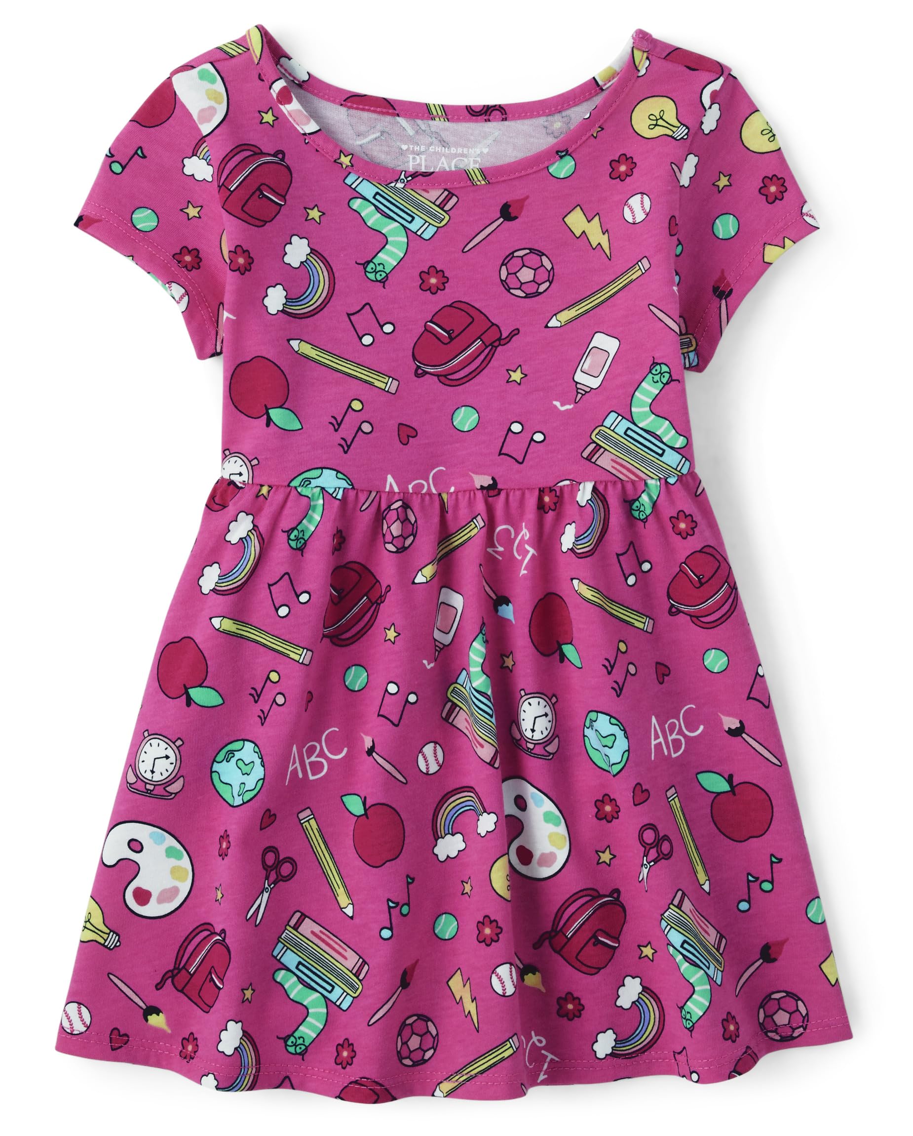 The Children's Place,and Toddler Short Sleeve Fashion Dress,Fresh Peonies,3T