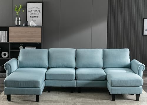 N NOORDENIYA Reversible Modular Sectional Couch with Ottomans- 6 Seat Sofa Couch for Living Room, Convertible U Shaped Couch with Chaise for Living Room, Oversize Sofa Light Blue
