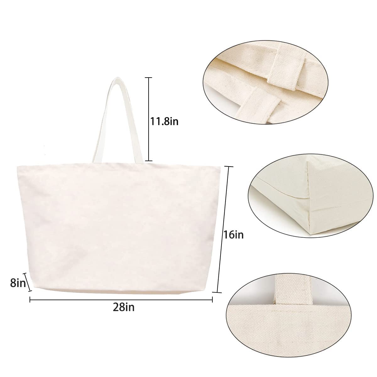 LLYLIU Large Canvas Tote Bag-Extra Big Shopping Beach Totes Bags Reusable Largest Grocery Plain Solid Bag 28"x8"x16"