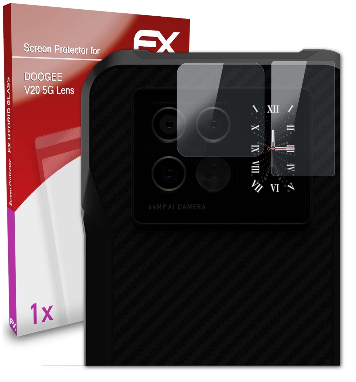 atFoliX Plastic Glass Protective Film compatible with Doogee V20 5G Lens Glass Protector, 9H Hybrid-Glass FX Screen Protector (Set of 1)
