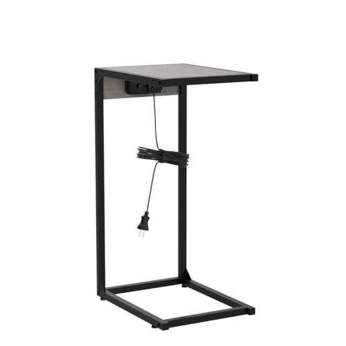 Set of 2 C Shaped End Table with Charging Station, Snack Side Table with Table with USB Ports & Power Outlets, C Tables for Couch, Couch Tables That Slide Under, for Living Room, Bedroom, Gray