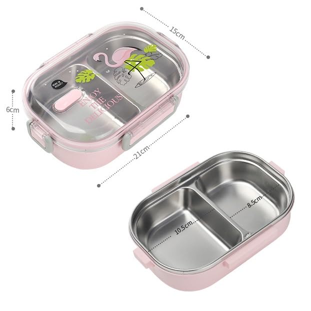 Bafnsiji Stainless Steel Lunch Box, 304 Stainless Steel 2 Compartment Dinner Plate, Portable Rice Noddles Food Container, 650ML Lunch Boxes Containers, Leak-Proof