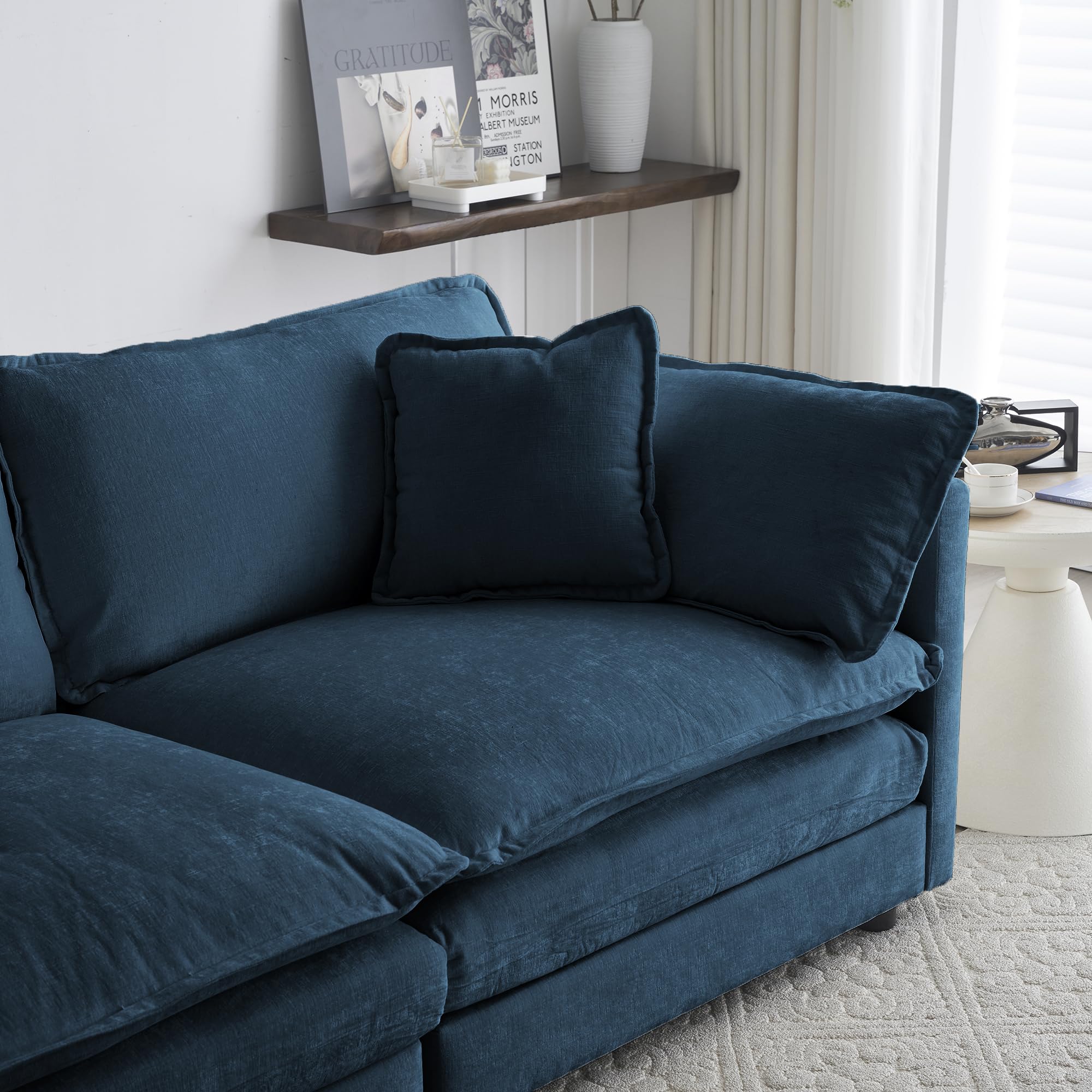 SCANORDIC 111.5" Sectional Sofa Couch for Living Room, Modern Convertible Sofa Couch with Pillows, Mid-Century Modern Sleeper Sofa 4-Seater Sofa for Living Room, Apartment, Office,Blue