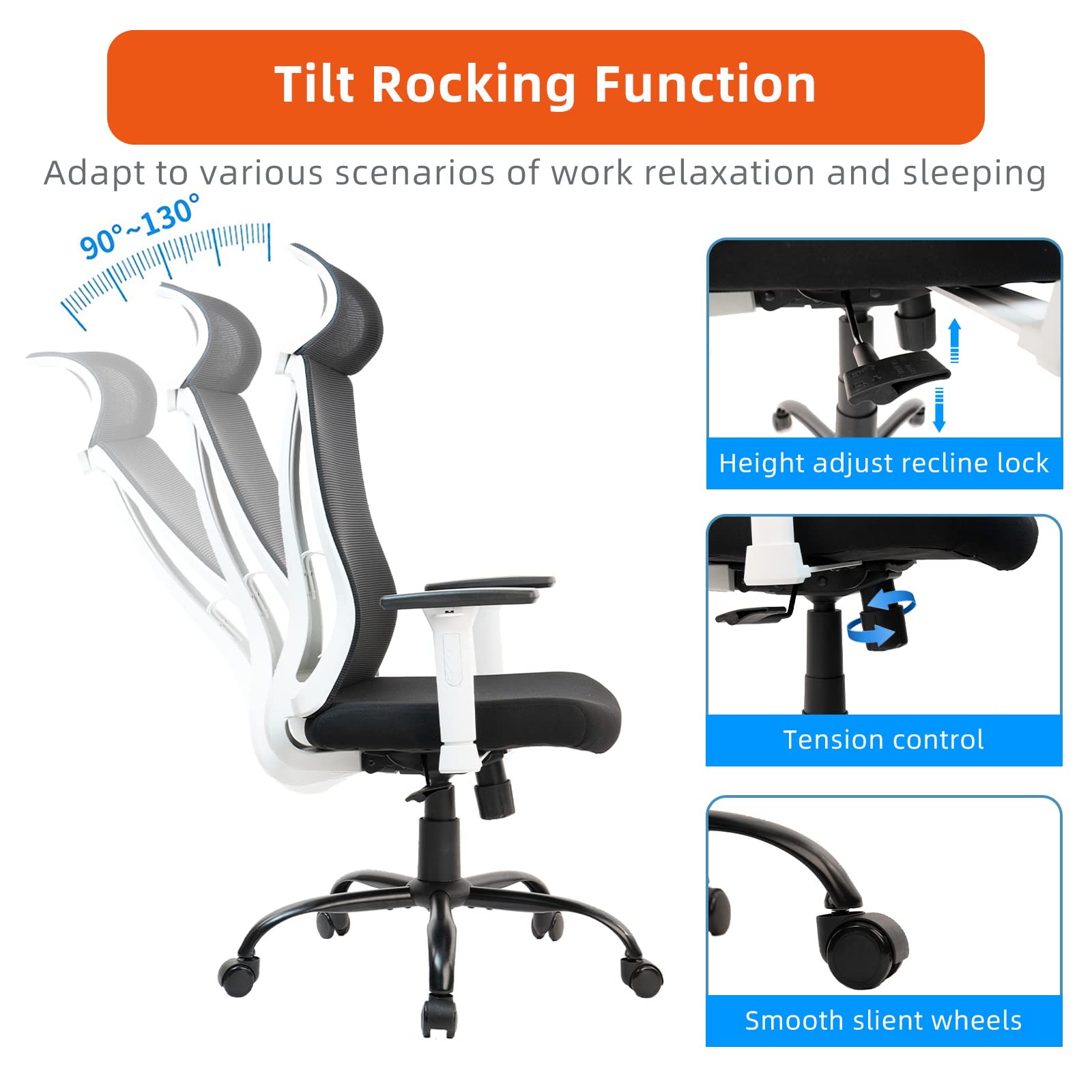 CLATINA Ergonomic High Back Office Chair, Comfort Swivel Home Office Task Chair, Breathable Mesh Desk Chair, Home Office Desk Chairs with Lumbar Support Flip-up Arms and Adjustable Backrest tilt