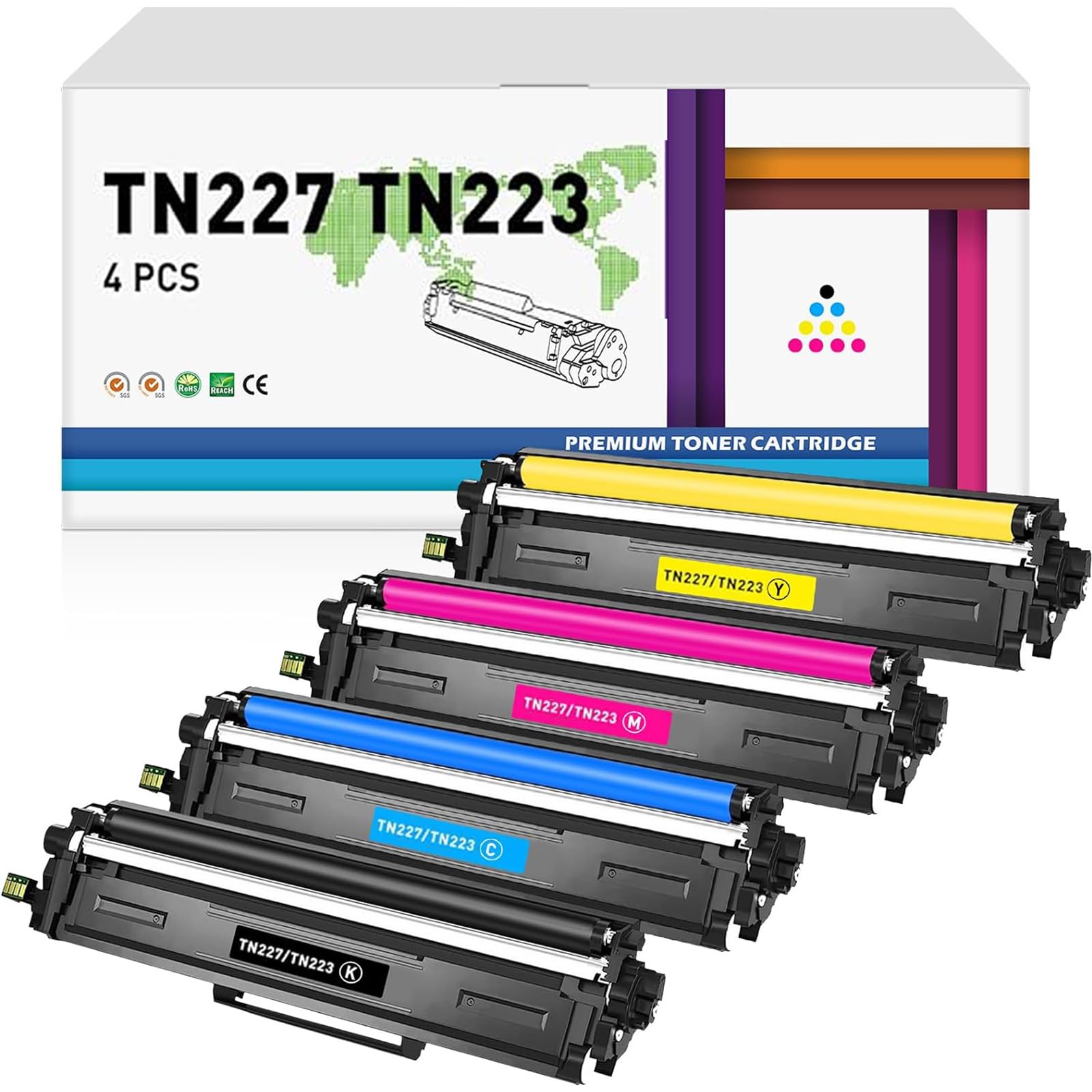 MasaiMara Compatible Toner Cartridge Replacement for Brother TN227 TN-227 TN227BK TN227C TN227M TN227Y High Yield Compatible with HL-L3290CDW HL-L3210CW MFC-L3750CDW MFC-L3710CW Printer (4 Pack)