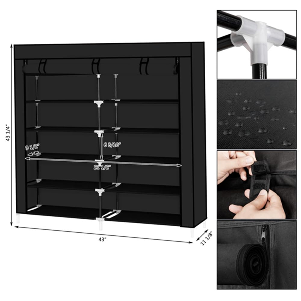 HARRYMONIYA 7 Tiers Portable Shoe Rack Closet Fabric Cover Shoe Storage Organizer Cabinet Black