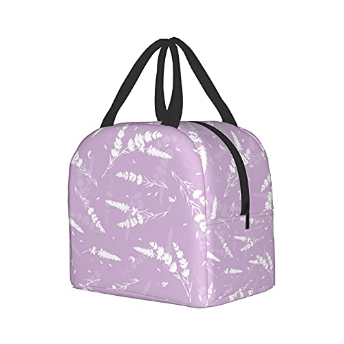 carati Cute Lavender Flowers Light Purple Lunch Box Reusable Lunch Bag Cooler Tote Travel Picnic Insulated Durable Shopping