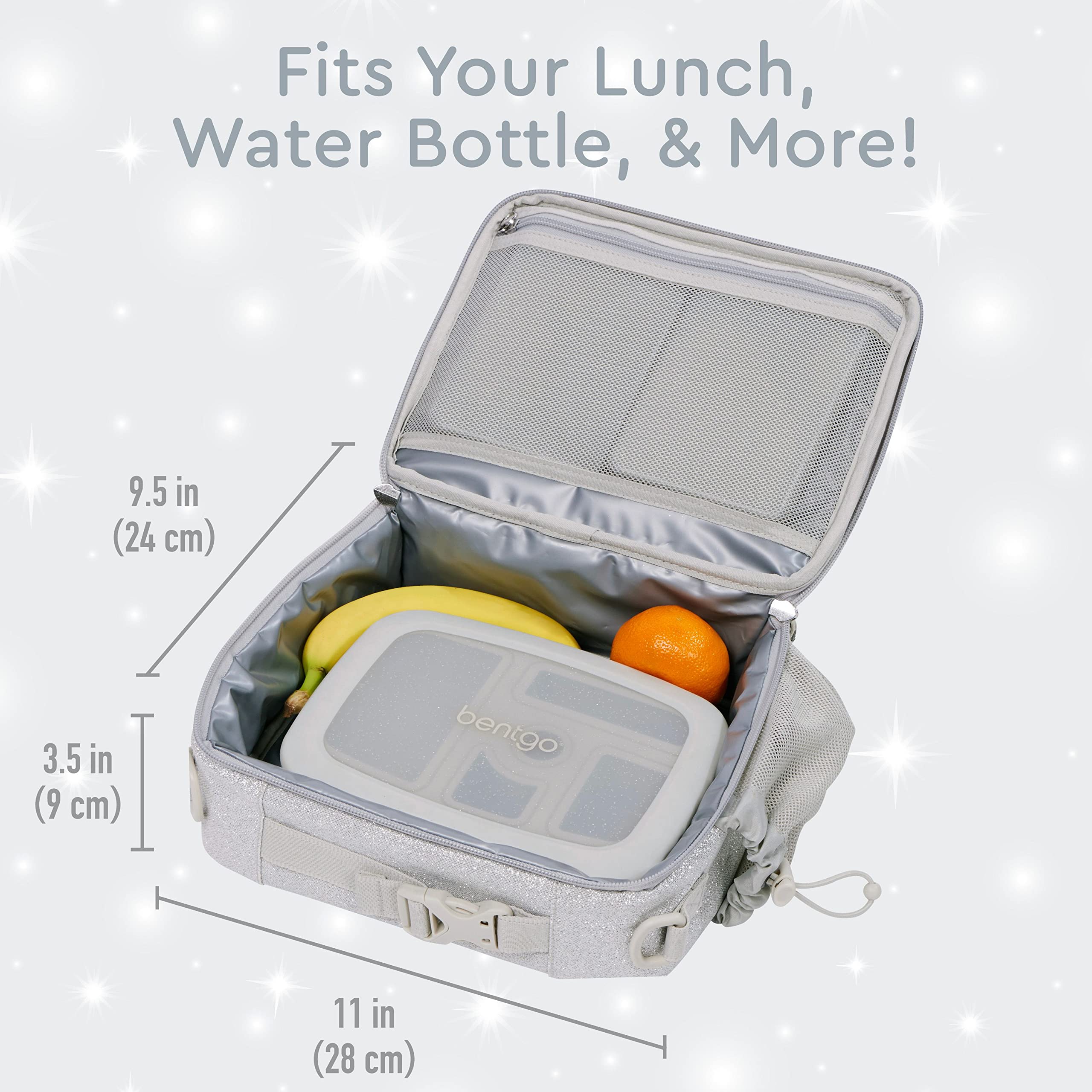 Bentgo® Kids 5-Compartment Lunch Box With Insulated Lunch Bag - (Glitter Edition - Silver)