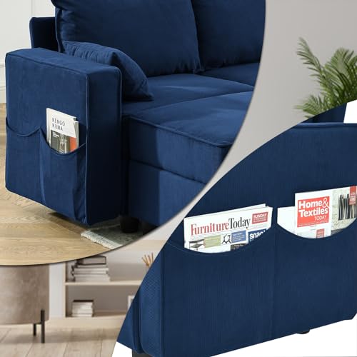 TOQIJUN Modular Sectional Sofa with Ottomans Velvet,U Shaped Sleeper Sofa with Storage, Sofa Covers Removable, 7 Seat Couch with Ottoman for Living Room,Navy Blue