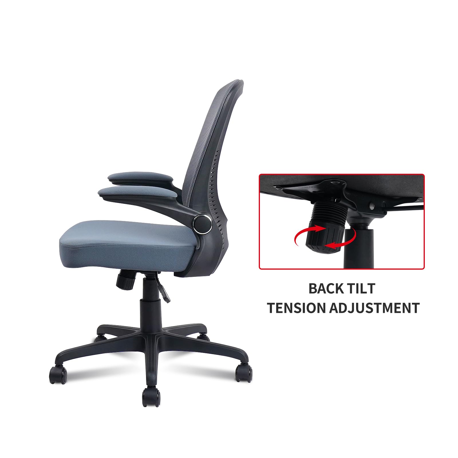 CLATINA Ergonomic Office Chair, Classic Executive Mesh Chair middle Back Desk Chair Breathable Swivel Computer Chair with Adjustable Lumbar Support and Flip up Armrest, for Home Office Conference Room