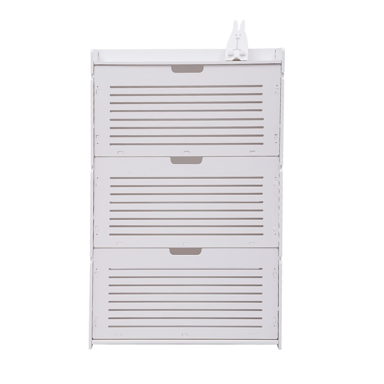 DreamRcoach 3-Layer Shoe Storage Cabinet, Tipping Shoe Cabinet, Freestanding Shoes Rack, Bamboo Shoes Shelf Rack for Hallway, Bedroom, Apartment, 19.29 x 6.69 x 42.91inch, White