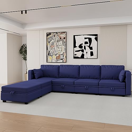 Goohome U Shaped Modular Sectional Sofa, Modern Comfy Linen 6 Seat Oversized Couch with Reversible Chaise and Storage Seats, Living Room Furniture Sets for Bedroom, Office