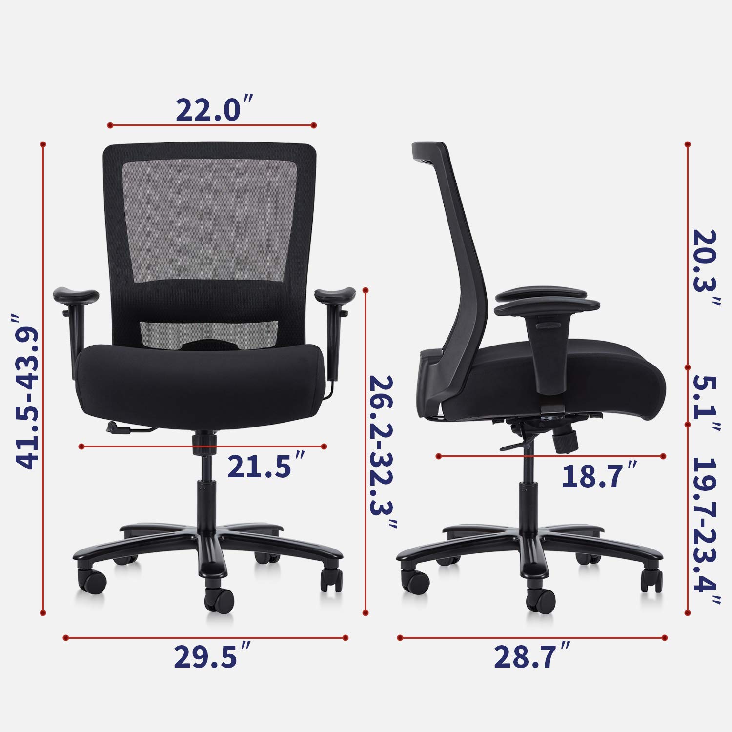 CLATINA Ergonomic Mesh Chair with 400lbs High Capacity and Lumbar Support Adjusting Armrest Big and Tall Office Chair for Home Office, Black (1 Pack)