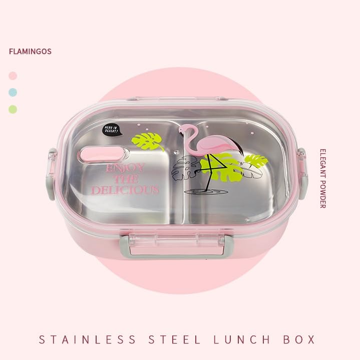Bafnsiji Stainless Steel Lunch Box, 304 Stainless Steel 2 Compartment Dinner Plate, Portable Rice Noddles Food Container, 650ML Lunch Boxes Containers, Leak-Proof