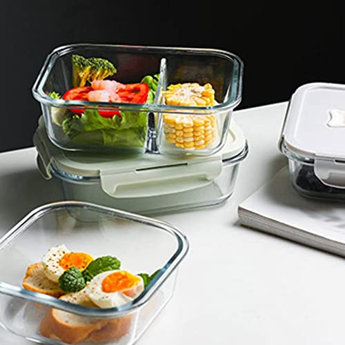 GAGALU Metal Lunch Box Divided Glass Fresh Keeping Box for Family, Two Compartments,with Seal Locking Lids