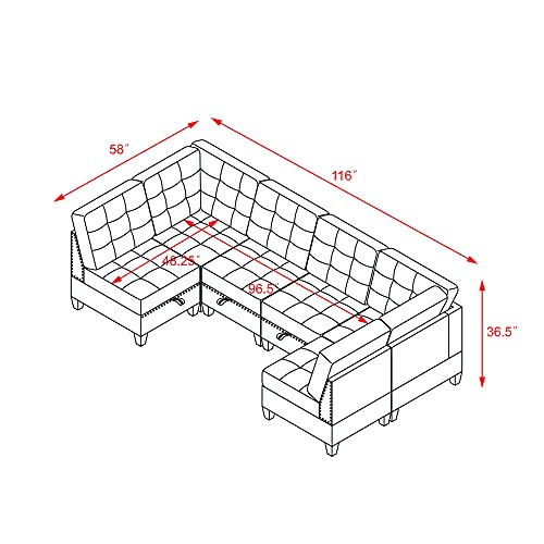 Hdxdkog Modern Oversized Sectional Sofa,Living Room Sofa Set with DIY Combination,U Shaped Storage Modular Sofa Couch with 4 Single Sofa Chair and 2 Corner Sofa,for Living Room,Office (Navy, U-4+2)