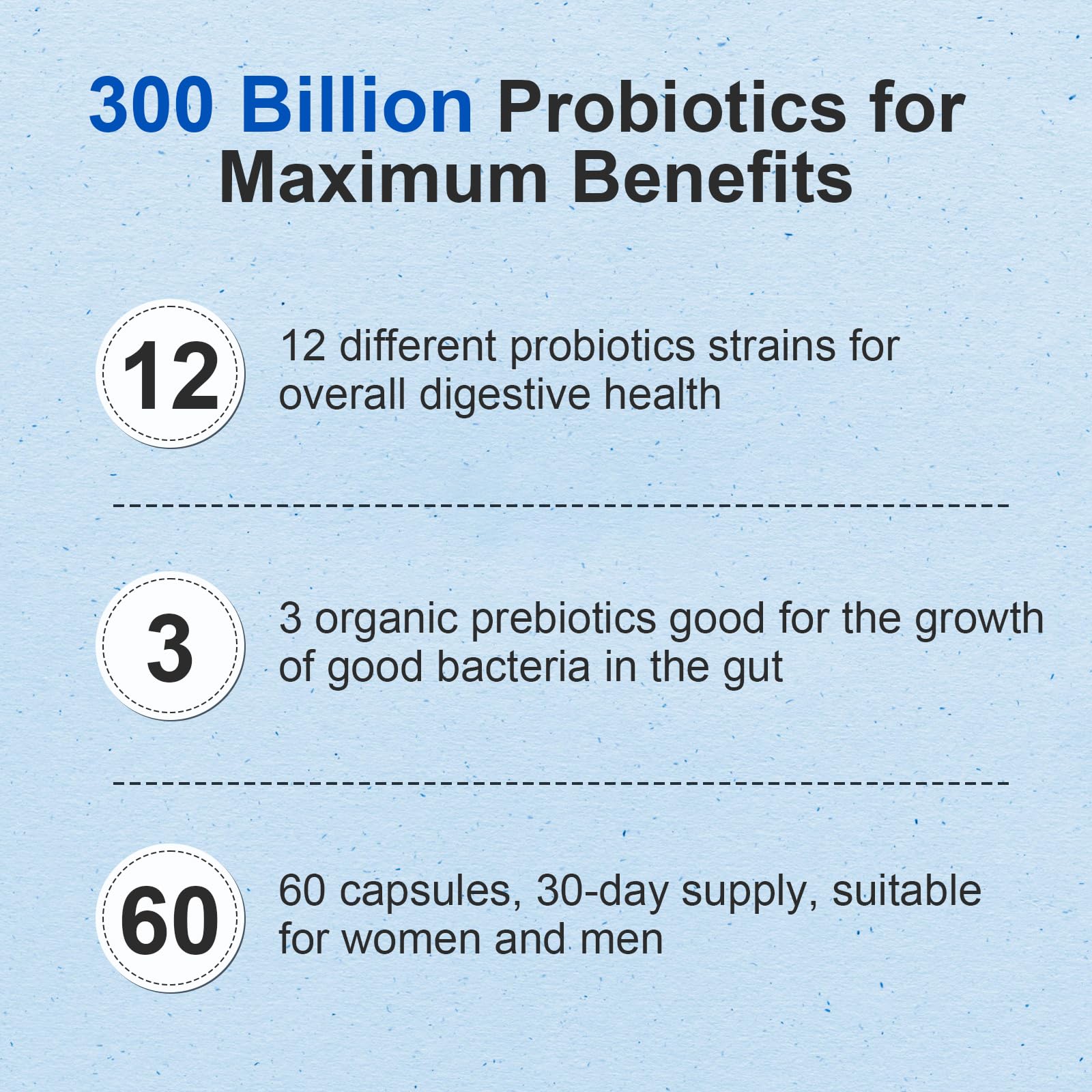 Linkvibe Probiotic 300 Billion CFU - 12 Strains with Organic Prebiotics for Digestive & Gut, Immune, Bloating Health - Probiotics for Women and Men - Daily Dairy Free, Shelf Stable - 60 Counts