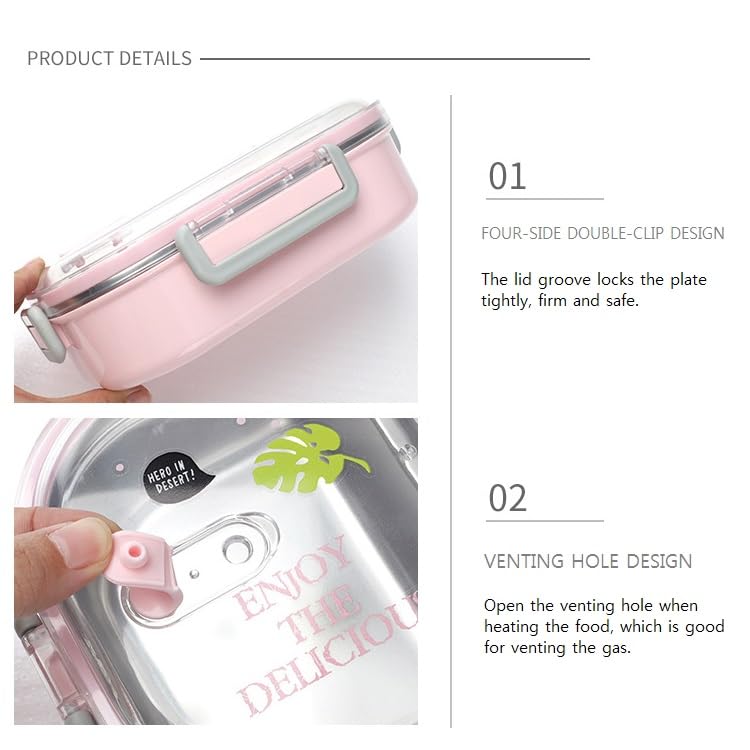 Bafnsiji Stainless Steel Lunch Box, 304 Stainless Steel 2 Compartment Dinner Plate, Portable Rice Noddles Food Container, 650ML Lunch Boxes Containers, Leak-Proof