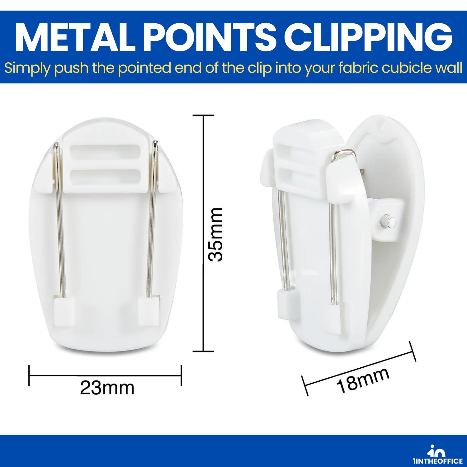1InTheOffice Cubicle Clips, White Cubicle Pins, Office Clips, Wall Clip for Fabric Panels, (12 Pack)