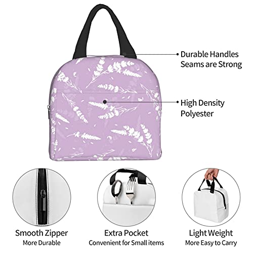 carati Cute Lavender Flowers Light Purple Lunch Box Reusable Lunch Bag Cooler Tote Travel Picnic Insulated Durable Shopping