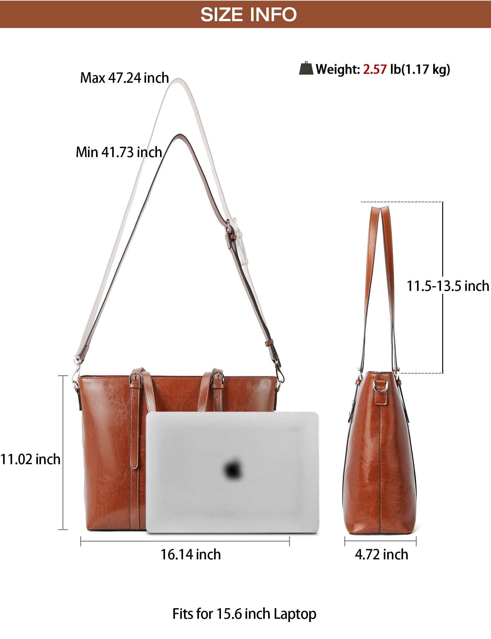BOSTANTEN Womens Leather Laptop Tote Office Shoulder Handbag Vintage Briefcase 15.6 inch Computer Work Purse Brown