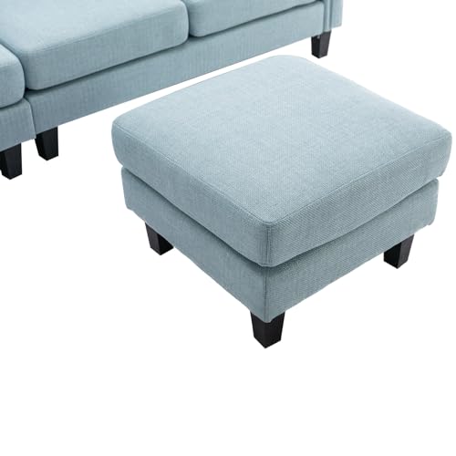 i-POOK 108" U-Shaped Sectional Couch, 6-Seat Linen Modular Couch with Chaise Lounge and Removable Cover, Modern Corner Couch with Ottoman for Living Room, Light Blue