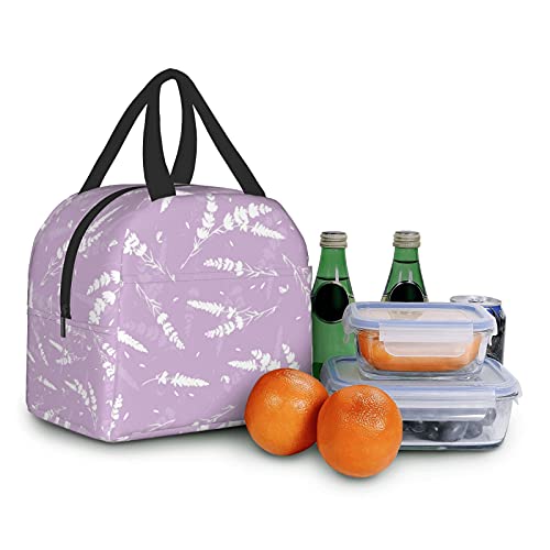 carati Cute Lavender Flowers Light Purple Lunch Box Reusable Lunch Bag Cooler Tote Travel Picnic Insulated Durable Shopping