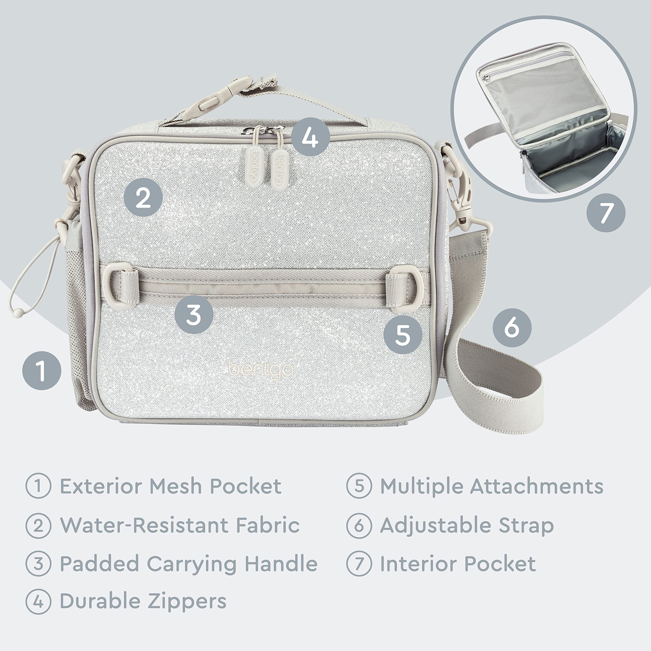 Bentgo® Kids 5-Compartment Lunch Box With Insulated Lunch Bag - (Glitter Edition - Silver)