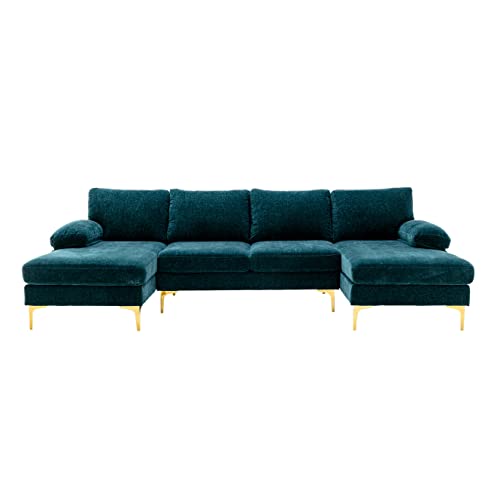 JINS&VICO Sectional Sofa, Modern U-Shaped Upholstered Accent Sofa Couch with Padded Seat and Metal Feet, Comfy Leisure Lounge Sofa for Living Room Bedroom Office, Teal Blue