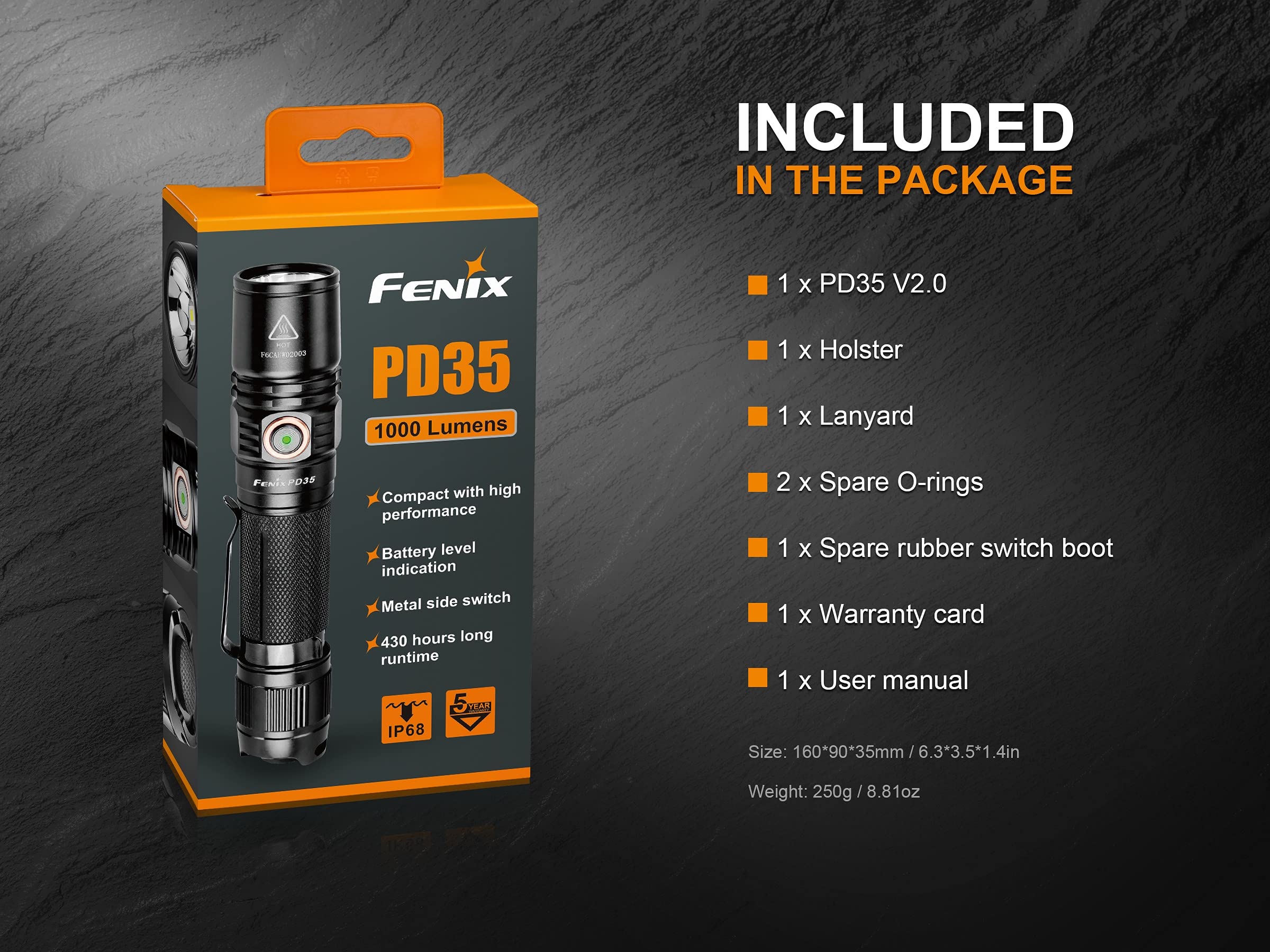 FENIX Unisex PD35 V2.0 Torch, Black,Small