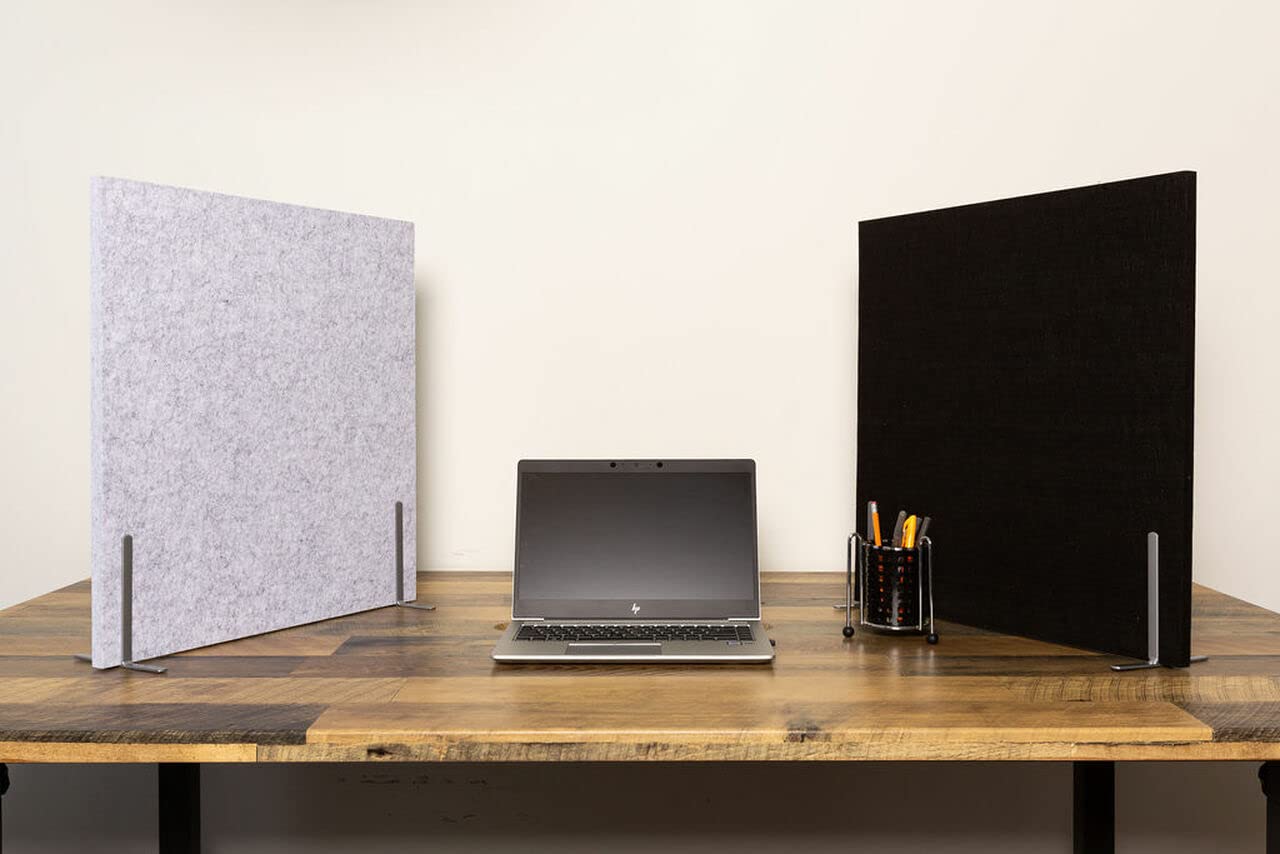 VERSARE SoundSorb Desktop Privacy Panels | Noise Dampening Modesty Panels for Desks | Edge Clip Mounts | PET Material | 24" x 24" Marble Gray Panels with Edge Clips