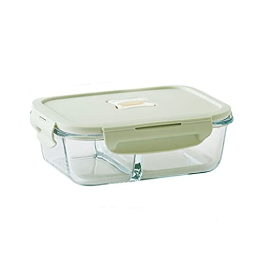 GAGALU Metal Lunch Box Divided Glass Fresh Keeping Box for Family, Two Compartments,with Seal Locking Lids