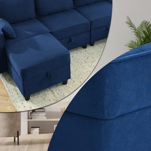 TOQIJUN Modular Sectional Sofa with Ottomans Velvet,U Shaped Sleeper Sofa with Storage, Sofa Covers Removable, 7 Seat Couch with Ottoman for Living Room,Navy Blue