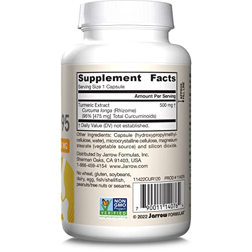 Jarrow Formulas Turmeric Curcumin Supplement - Curcumin 95, Turmeric Supplements, 500 mg for Antioxidant & Joint Support, 120 Capsules