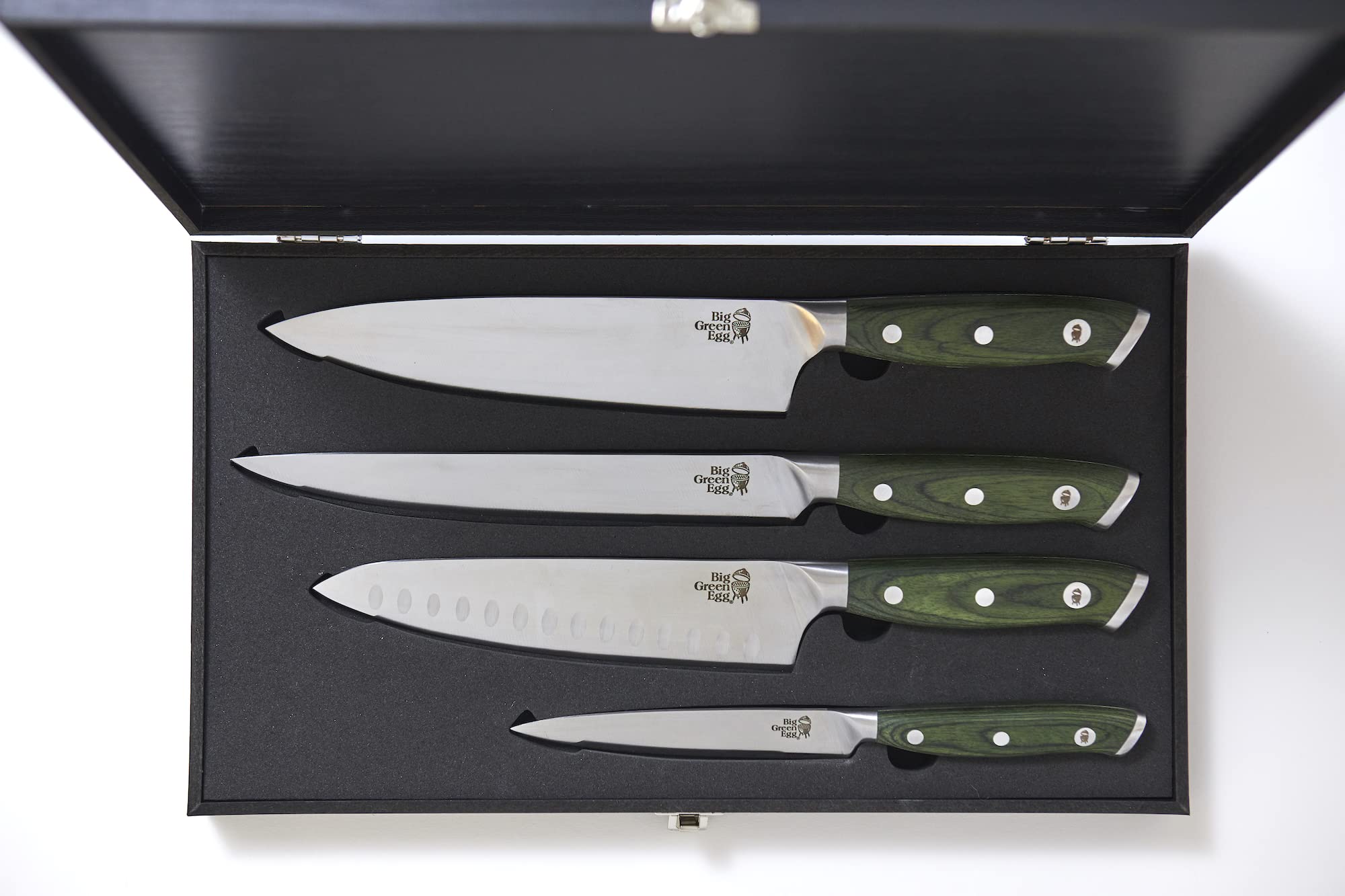 Big Green Egg Culinary Chef Knife Set (4 piece) with Case - German Steel Knives, 8” Chef Knife, Santoku Knife, Slicing Knife, and Paring Knife. Best Chef Knife Set