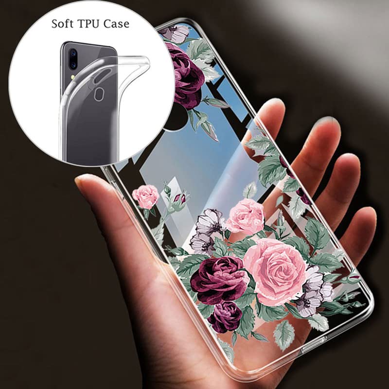 KJYFOANI for Doogee V20 Pro Case with 2 x Tempered Glass Screen Protector, Transparent Shockproof Solf Silicone Protection Case for Doogee V20 Pro, Case for Women Men, (6.43") - Rose Flower