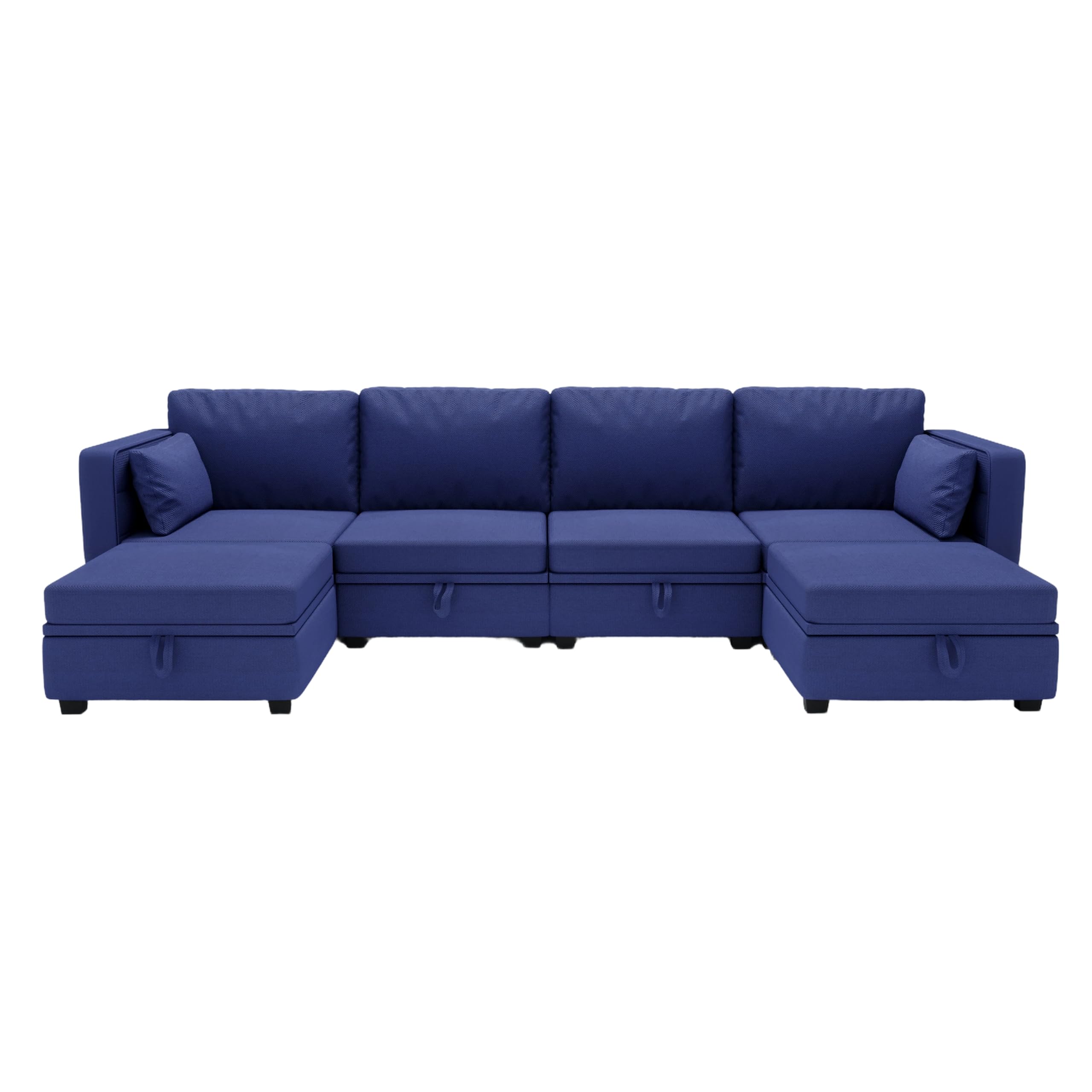WILLIAMSPACE 110" Sectional Sofa Couch for Living Room, Modern Modular U-Shape Sofa with Storage Seats & Reversible Chaise & Adjustable Armrest, 6 Seat Convertible Sofa for Home Office (Blue)