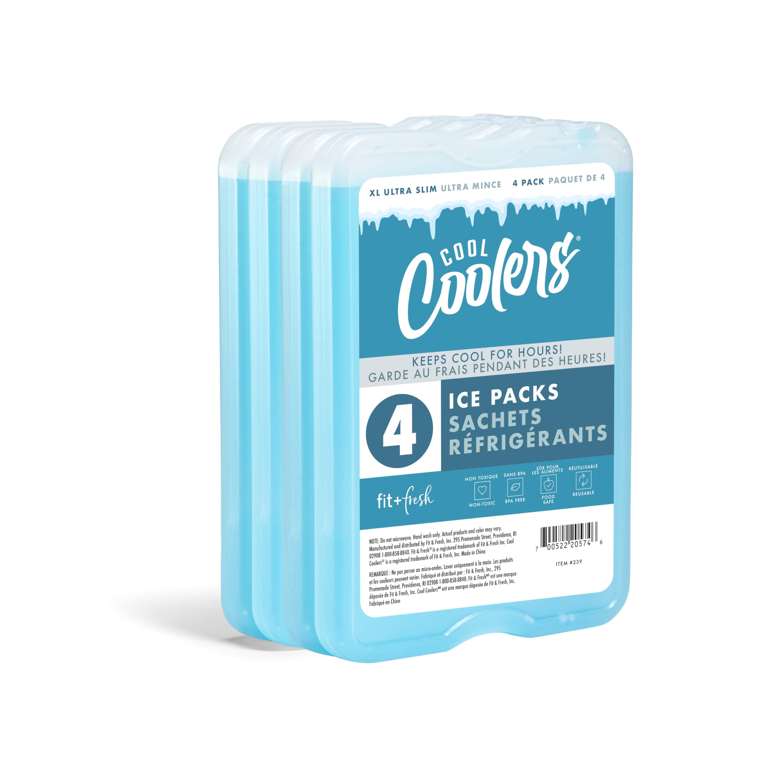 Carhartt Deluxe Dual Compartment Insulated Lunch Cooler Bag, Carhartt Brown & Fit & Fresh XL Cool Coolers Freezer Slim Ice Pack for Lunch Box, Set of 4, Xtra Large, Blue, 4 count (Pack of 1)