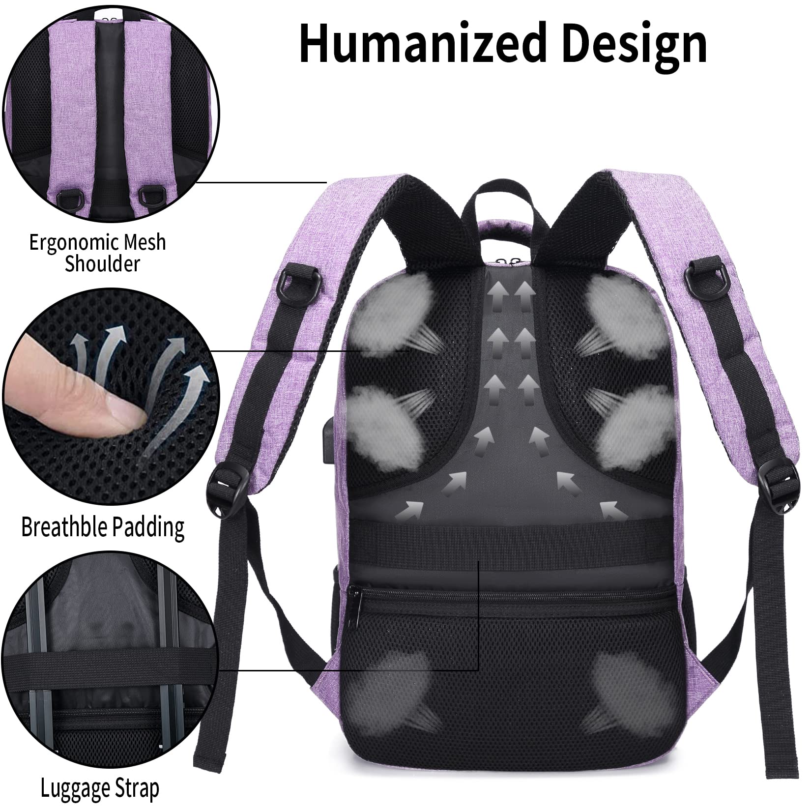 QINOL Travel Laptop Backpack Business Anti Theft Laptop Backpack with USB Charging Port, Large Computer Bag for Men Women(Purple,15.6inch)